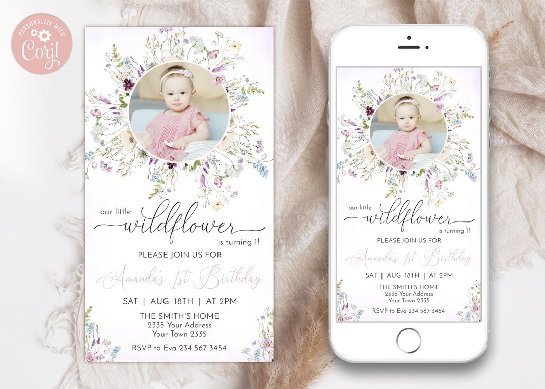 Editable Wildflower Birthday Invitation. Wildflower First Birthday ...