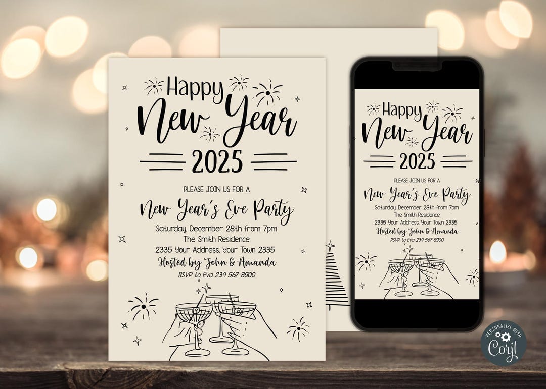 Editable New Years Eve Party Invitation. 2025 New Year’s Party Invite ...