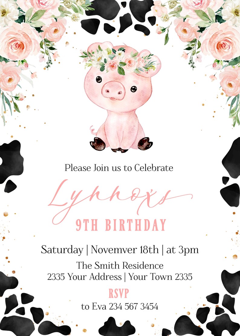 Editable Pig Birthday Party Invitation. Farm Animal Invite. - Etsy