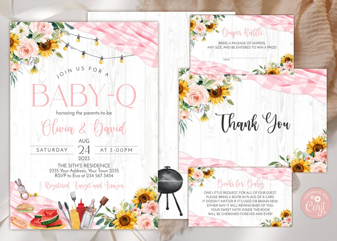 Editable Pink Baby-q Shower Invitation Set. Babyq Baby Shower ...