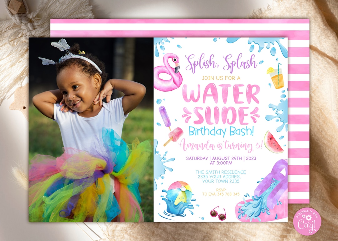 Editable Water Slide Birthday Invitation. Backyard Waterslide Splash ...