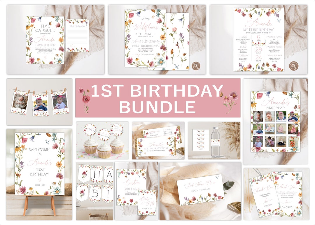 Editable Wildflower 1st Birthday Invitation Bundle. Wildflower First ...