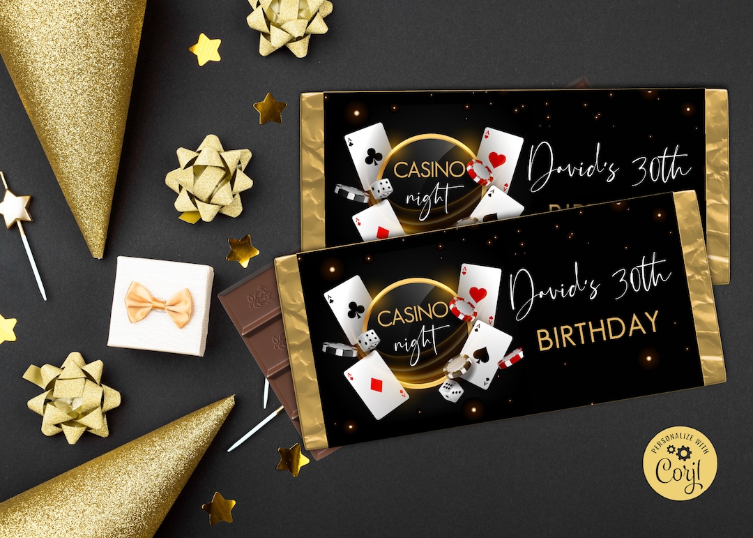 Editable Casino Birthday Candy Bar Wrapper. Poker Chocolate Bar Wrapper ...