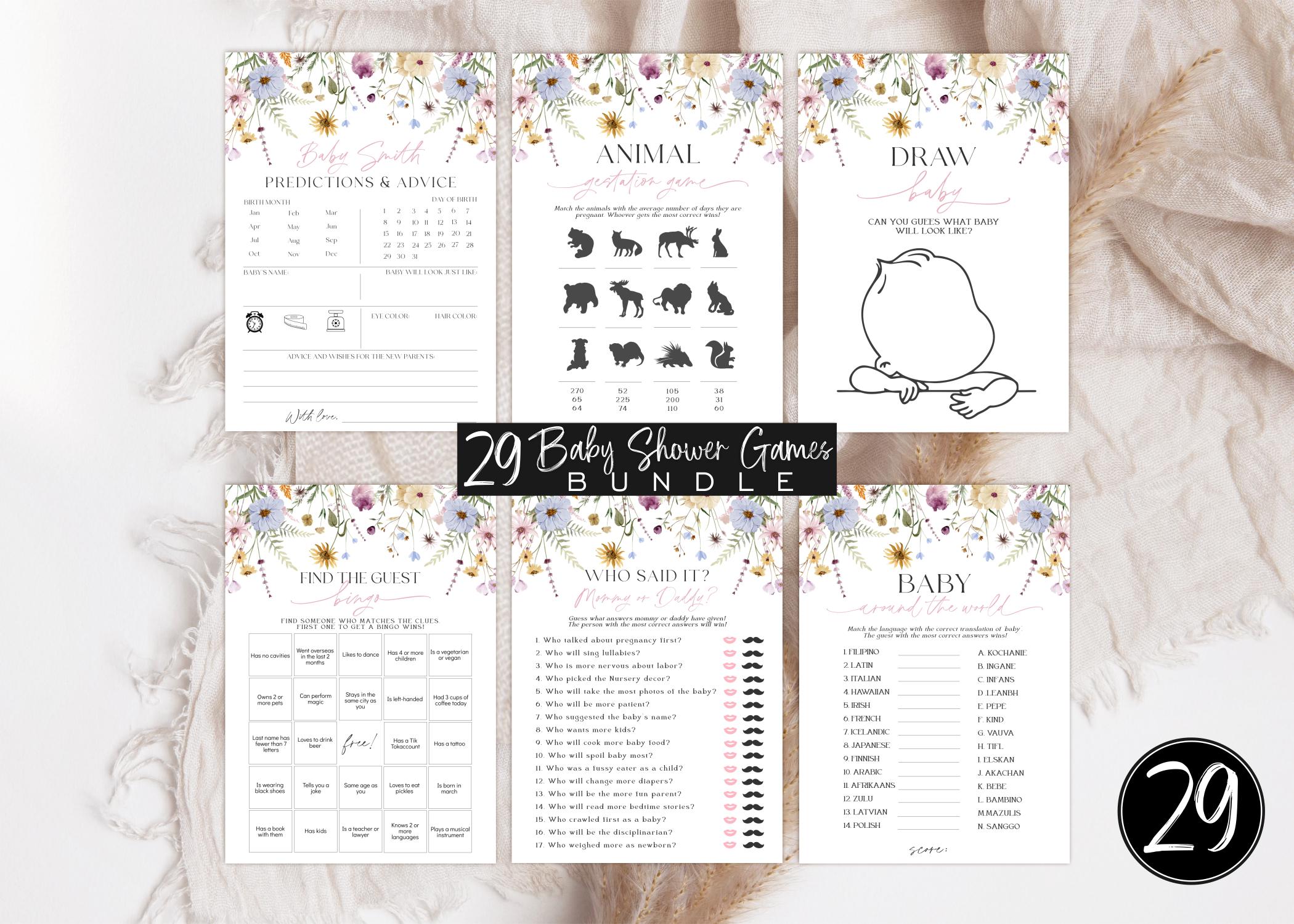 Editable Wildflower Baby Shower Games Bundle. Wild Flower Baby Shower ...