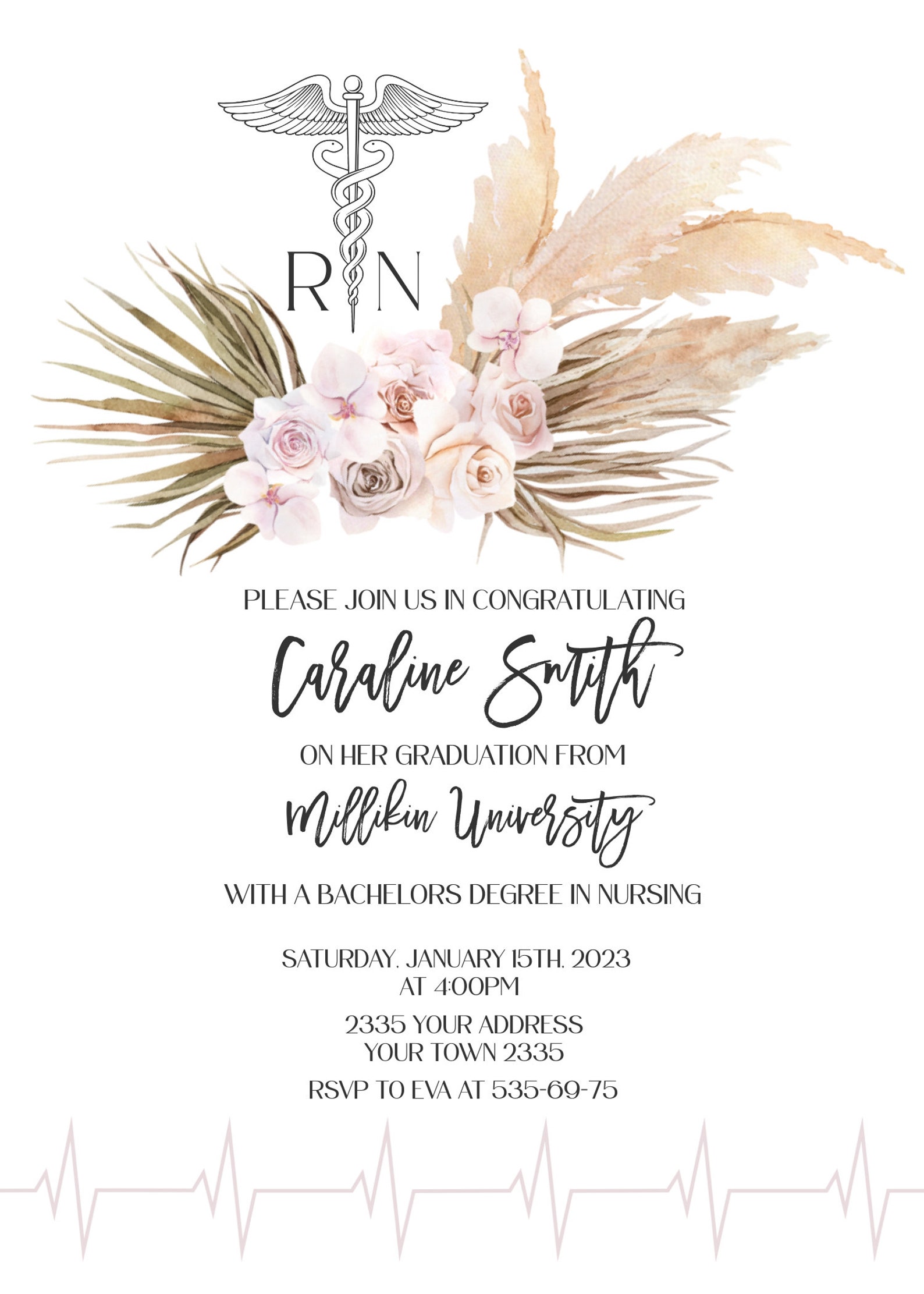 Editable Nursing Graduation Invitation. Registered Nurse - Etsy