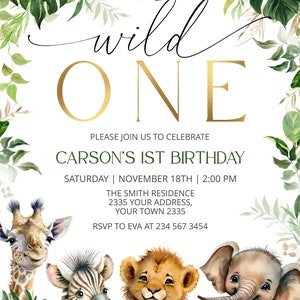 Editable Safari Birthday Invitation. Wild One Birthday Evite With Photo ...