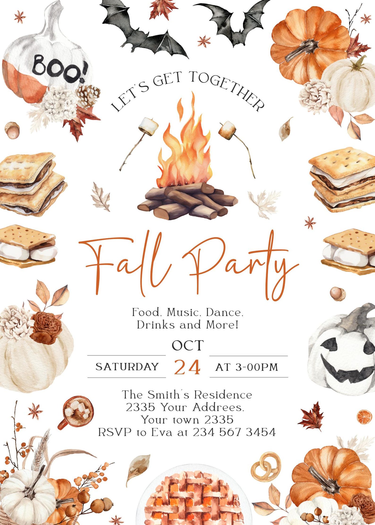 Editable Fall Party Invitation. Autumn Harvest Party Invitation ...