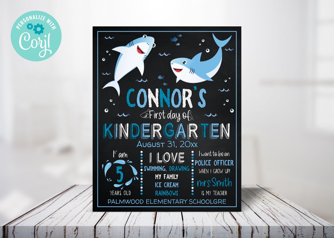Editable Shark First Day of Kindergarten Sign. Shark 1st Day of ...