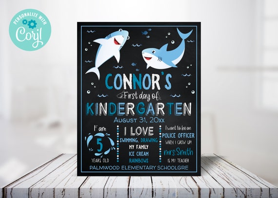 Editable Shark First Day of Kindergarten Sign. Shark 1st Day - Etsy