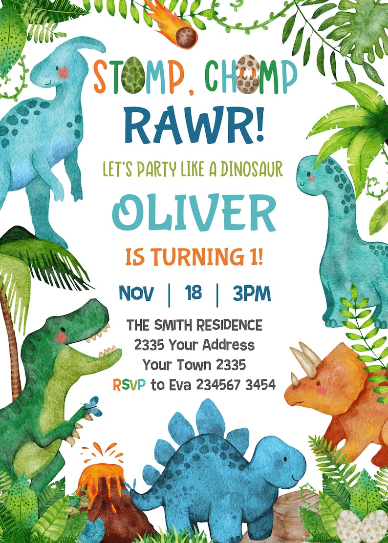 Editable Dinosaur Invitation. Dinosaur Birthday Invitation. - Etsy