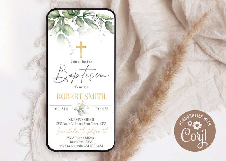 Editable Baptism Digital Invitation. Christening Invitation. - Etsy