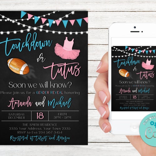 Editable Touchdown or Tutus Gender Reveal Invite Touchdowns - Etsy Editable Touchdown or Tutus Gender Reveal Invite Touchdowns - Etsy