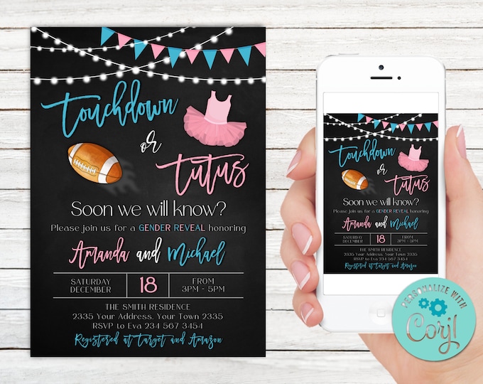 Touchdowns or Tutus Gender Reveal Photo Booth Frame PRINTED & SHIPPED ...