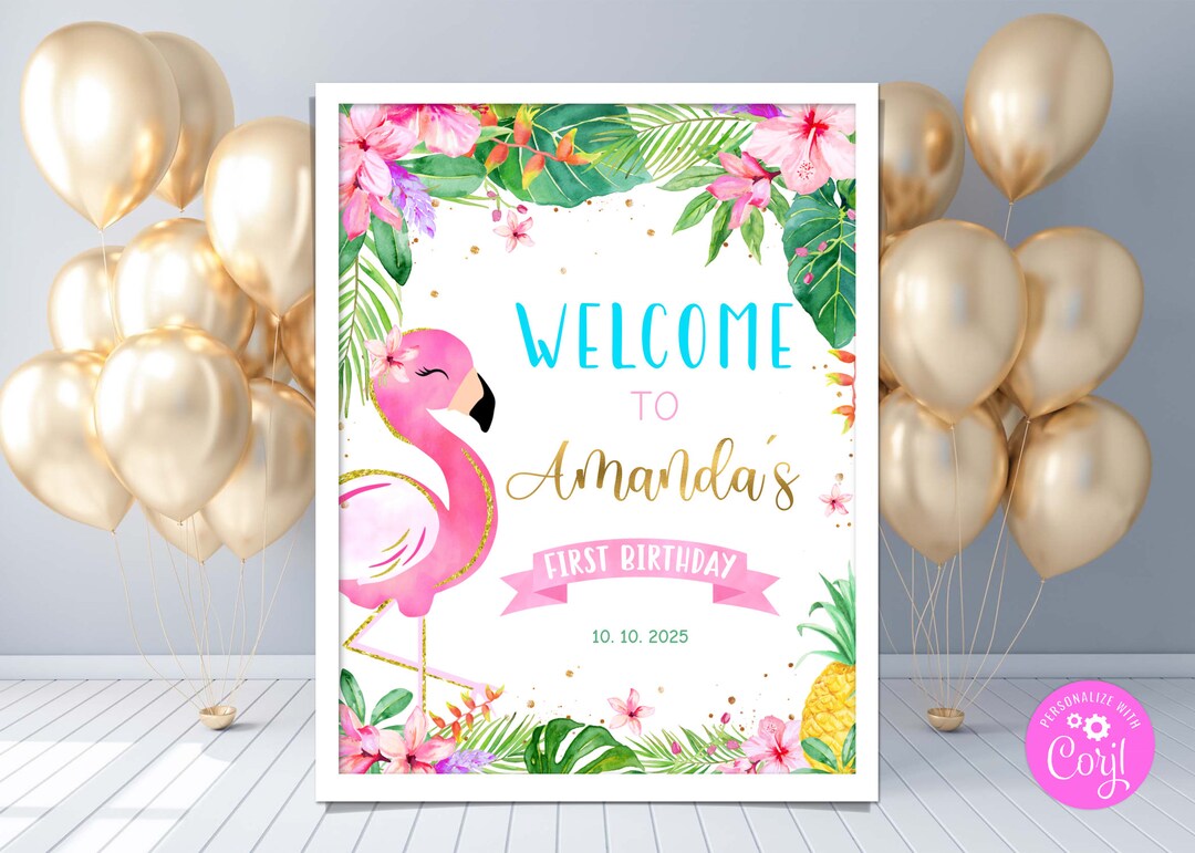 Editable Let’s Flamingle Birthday Welcome Sign. Flamingo Party Welcome ...