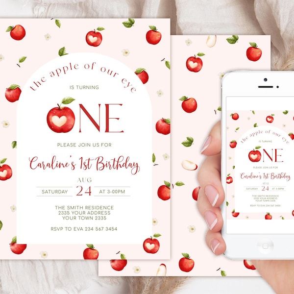 Apple Birthday Invitations - Etsy