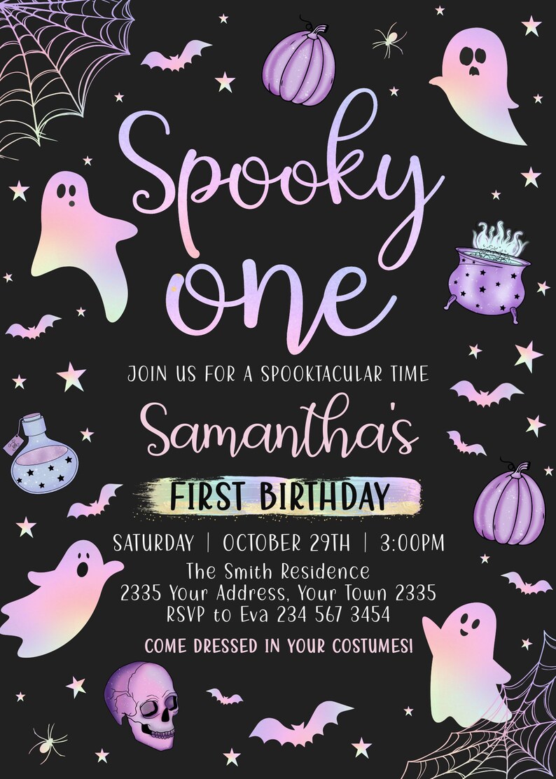 Editable Halloween Pastel Ghost Birthday Invitation. Hey Boo - Etsy