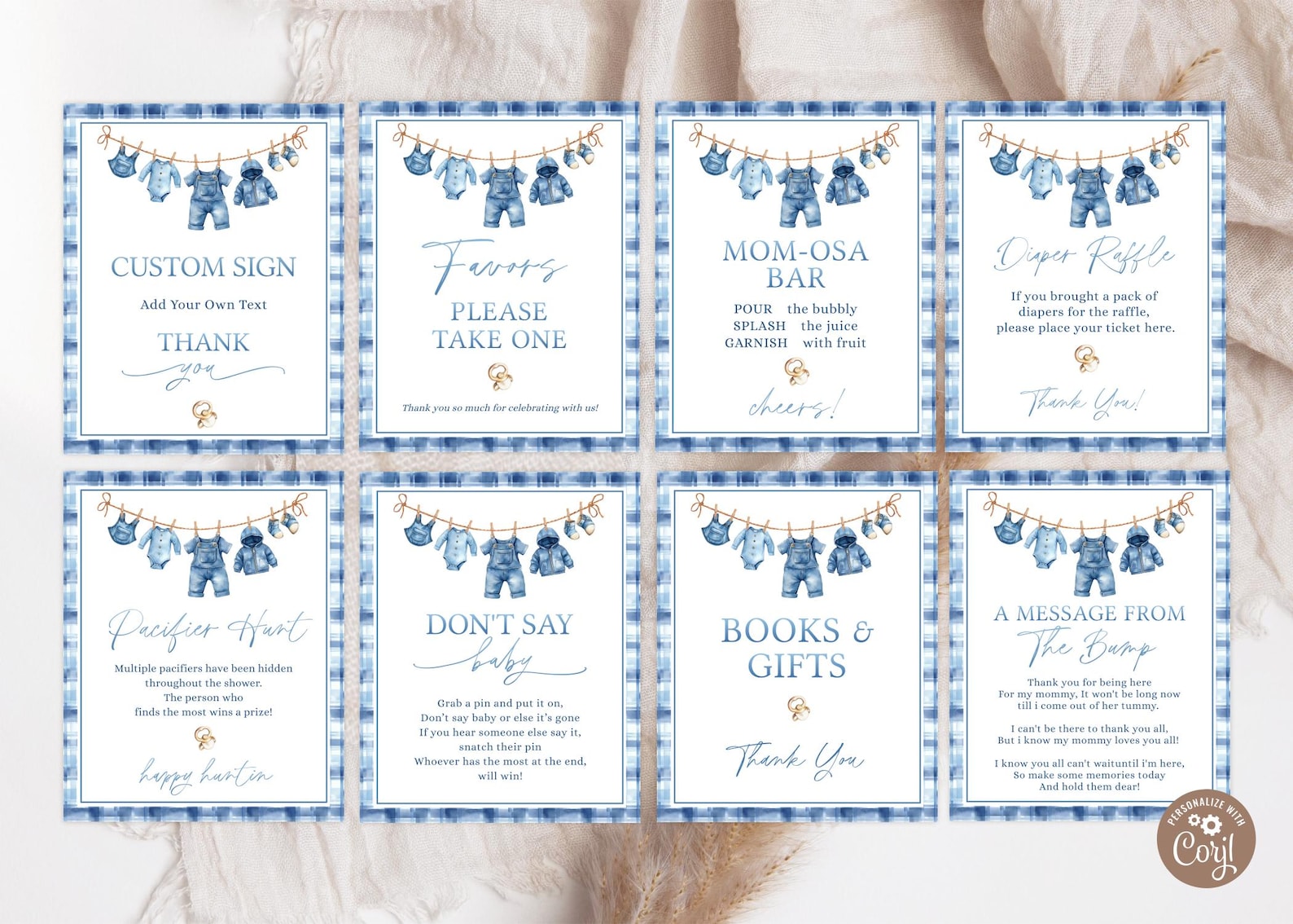 Editable Blue Jean Baby Shower Sign Bundle. Denim Baby Shower Table ...