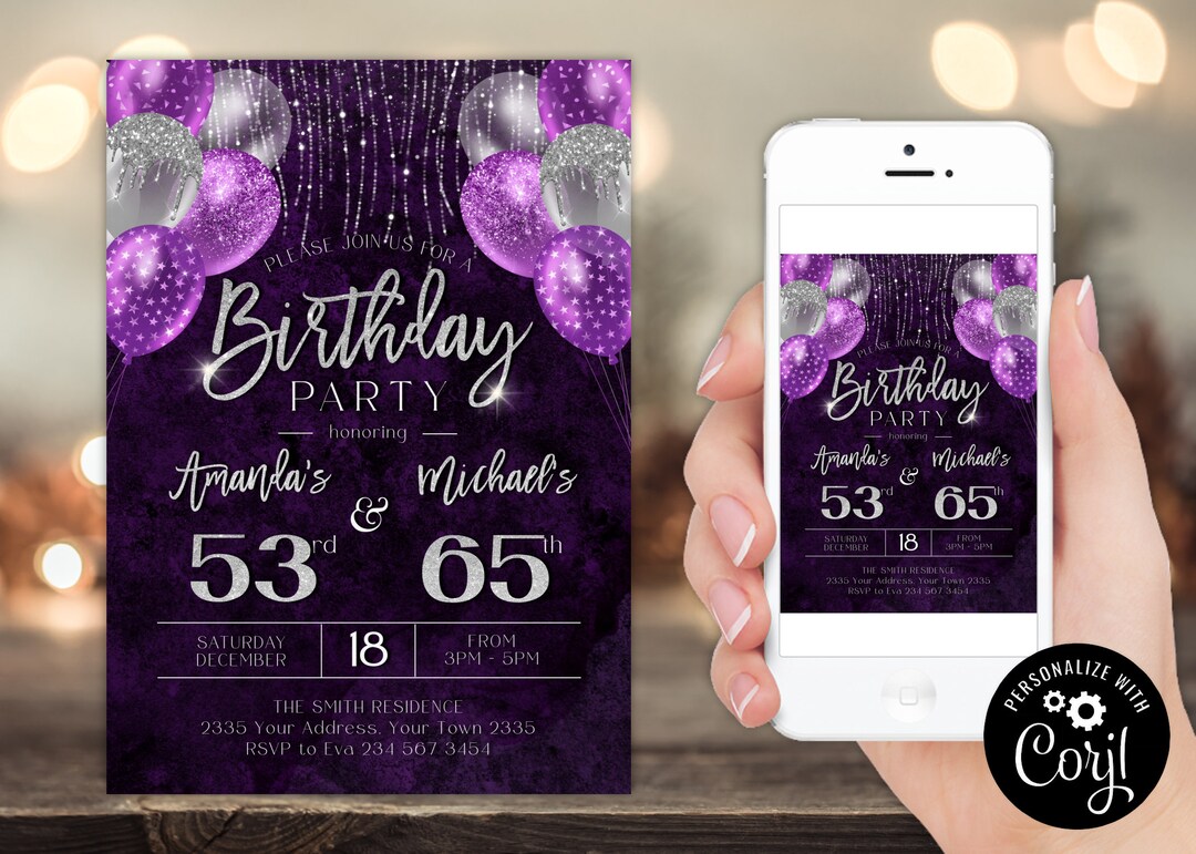Editable Adult Joint Birthday Invitation. Joint Birthday Party ...