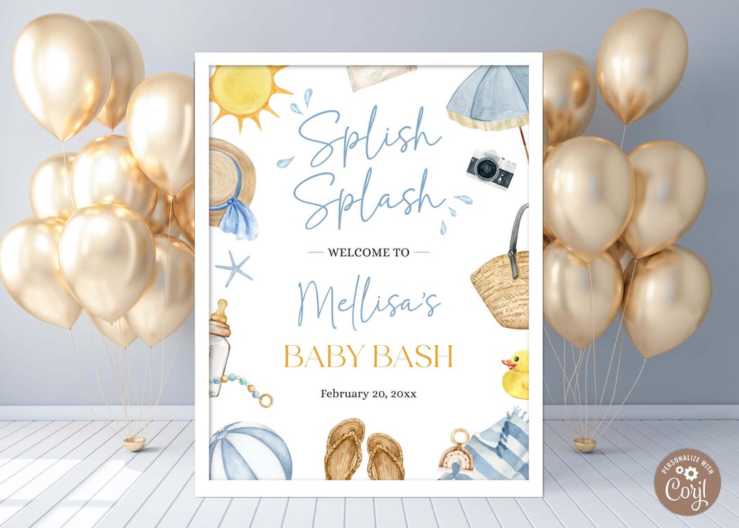 Editable Splish Splash Baby Shower Welcome Sign. Welcome Sign Blue ...