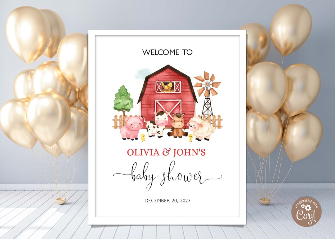 Editable Farm Baby Shower Welcome Sign. Red Farm Baby Shower Sign. Red ...