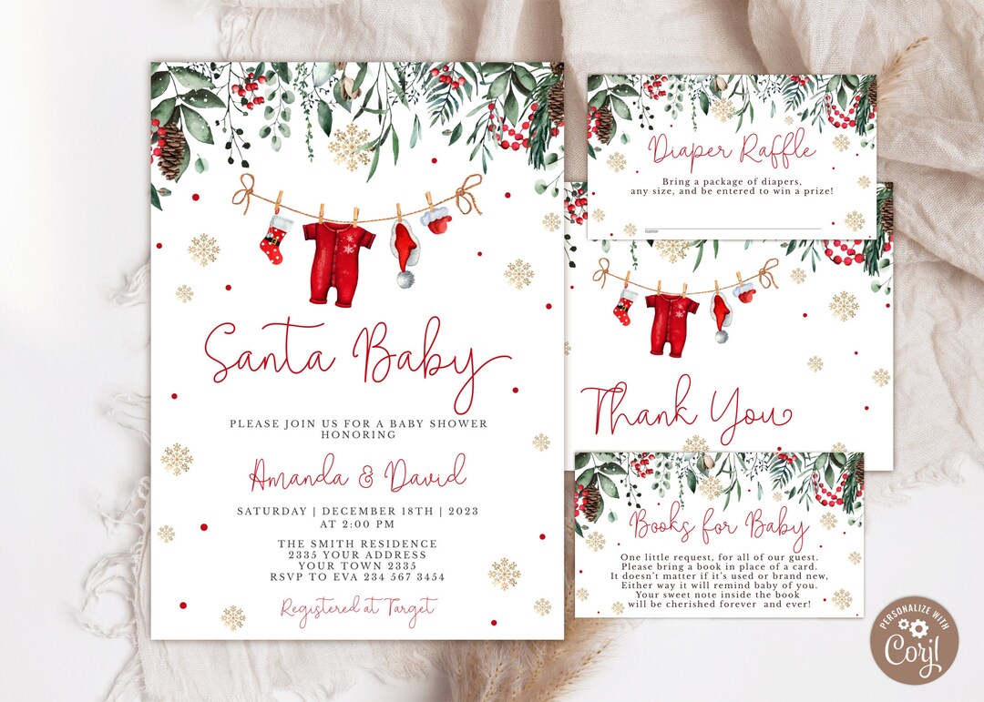Editable Santa Baby Shower Invitation Set. Santa Baby Clothes Invite ...