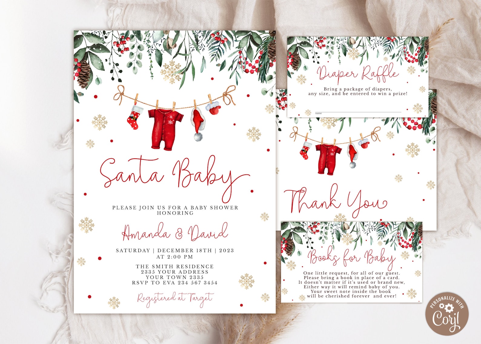 Editable Santa Baby Shower Invitation Set. Santa Baby Clothes Invite ...