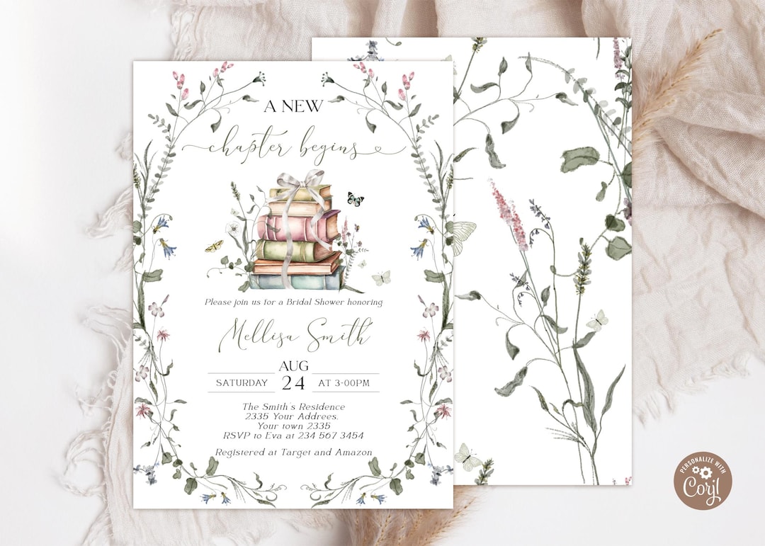 Editable A New Chapter Begins Bridal Shower Invitation With Bow. Her ...
