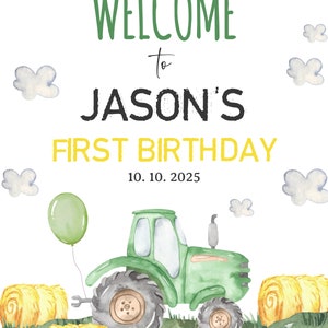 Editable Green Tractor, Bales of Hay Birthday Invitation Bundle ...