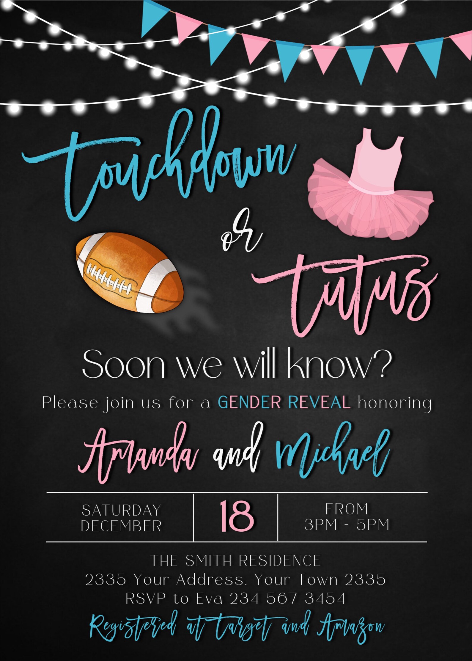 Editable Touchdown or Tutus Gender Reveal Invitation. Girl or Boy ...