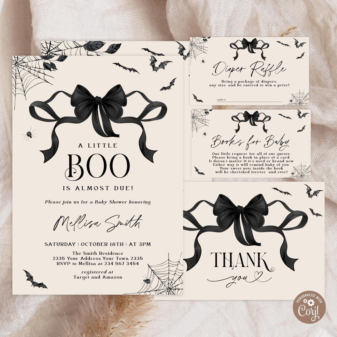Editable A Little Boo is Almost Due Baby Shower Invitation Set. Gothic ...