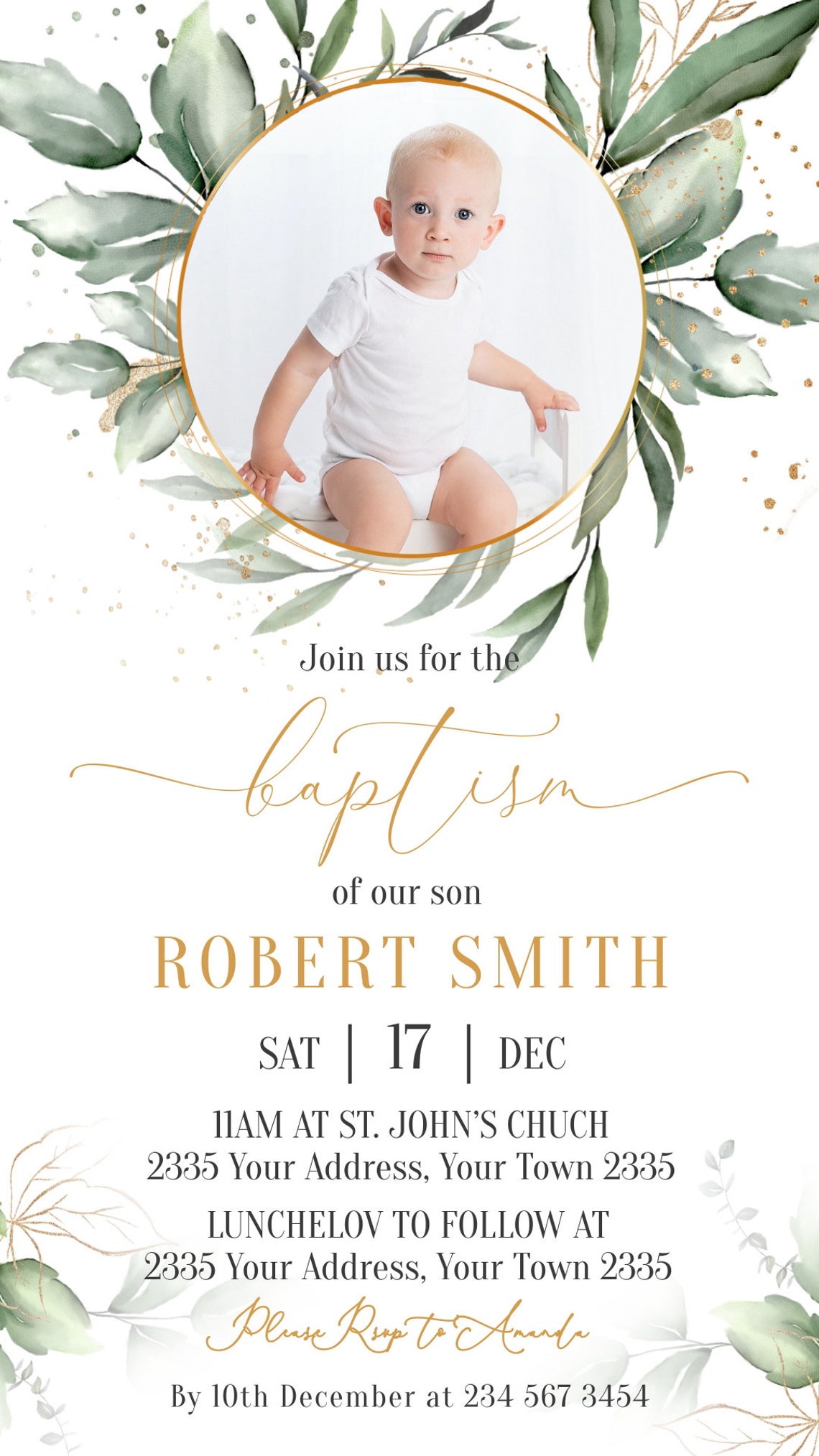 Editable Baptism Digital Invitation. Baptism Photo Invite. - Etsy