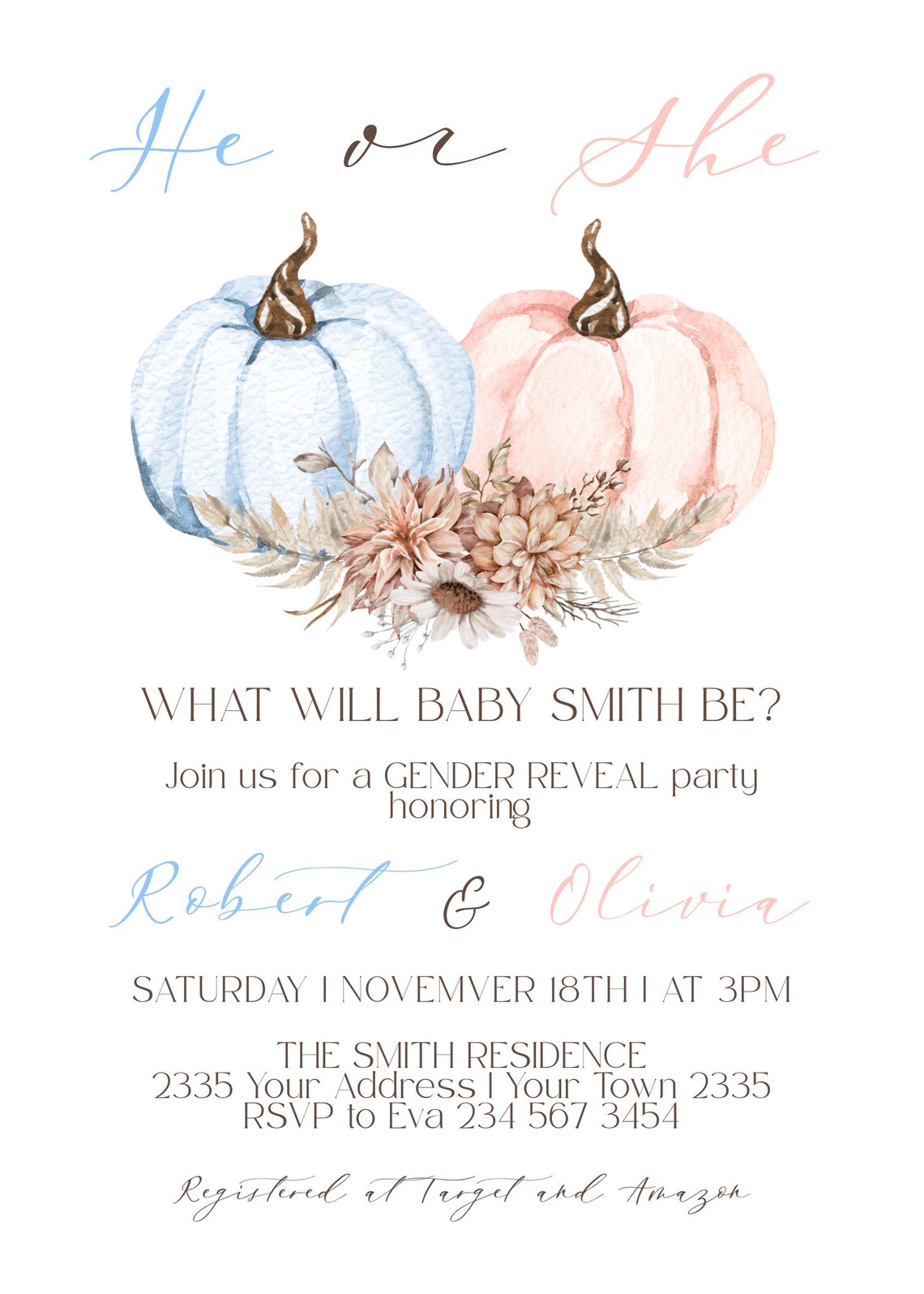 Editable Pumpkin Gender Reveal Invitation. Fall Gender Reveal Party ...