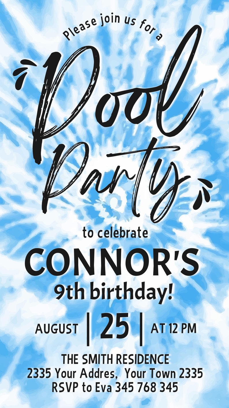 Editable Tie Dye Pool Party Invitation. Boy Tie Dye Pool - Etsy