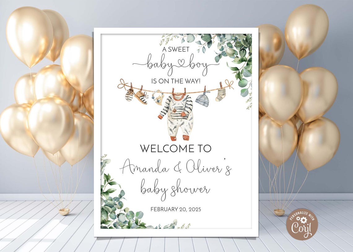 Editable Boy Baby Shower Welcome Sign. Welcome Sign Baby Clothes Baby ...