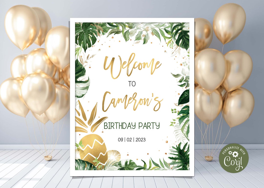 Editable Pineapple Birthday Welcome Sign. Aloha Birthday Welcome Sign ...