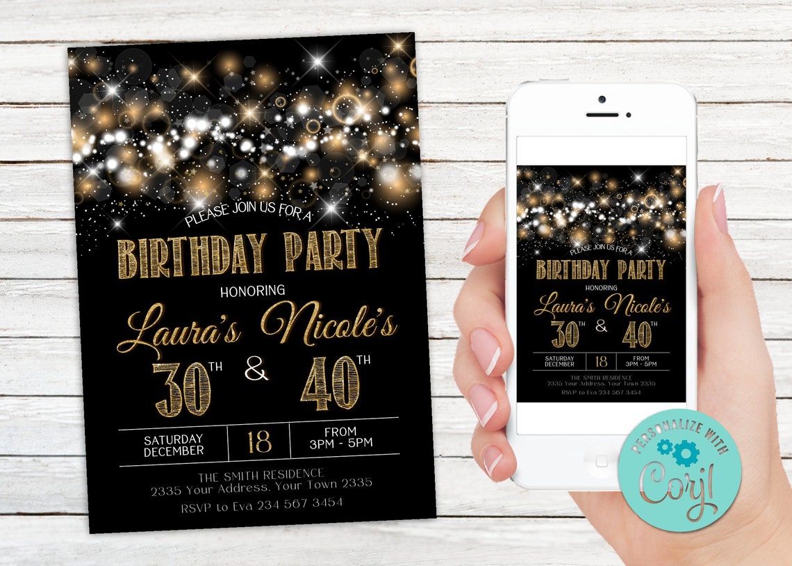 Editable Adult Joint Birthday Invitation. Joint Birthday Party - Etsy