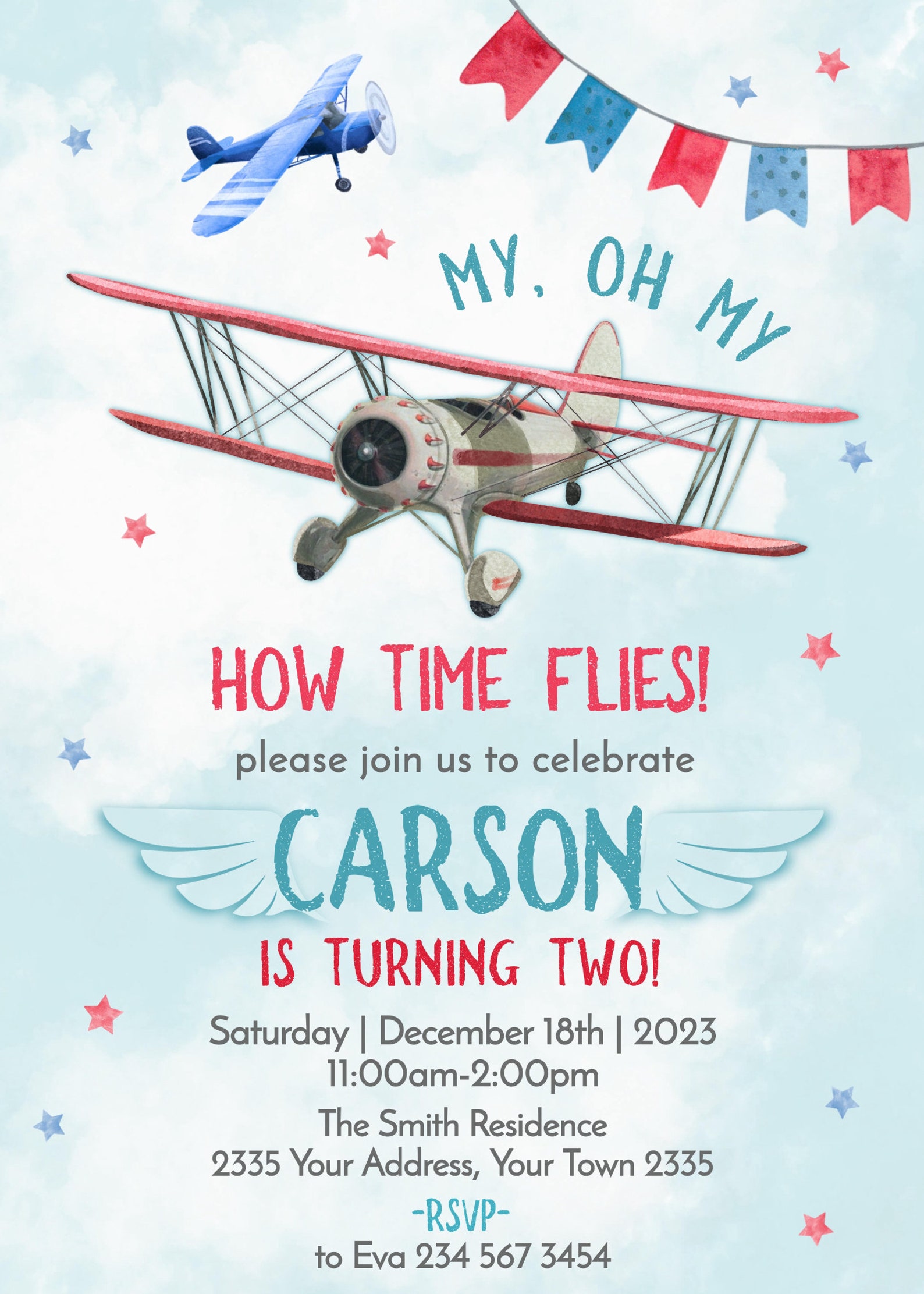 Editable Airplane Birthday Party Invitation. Plane Invitation. - Etsy