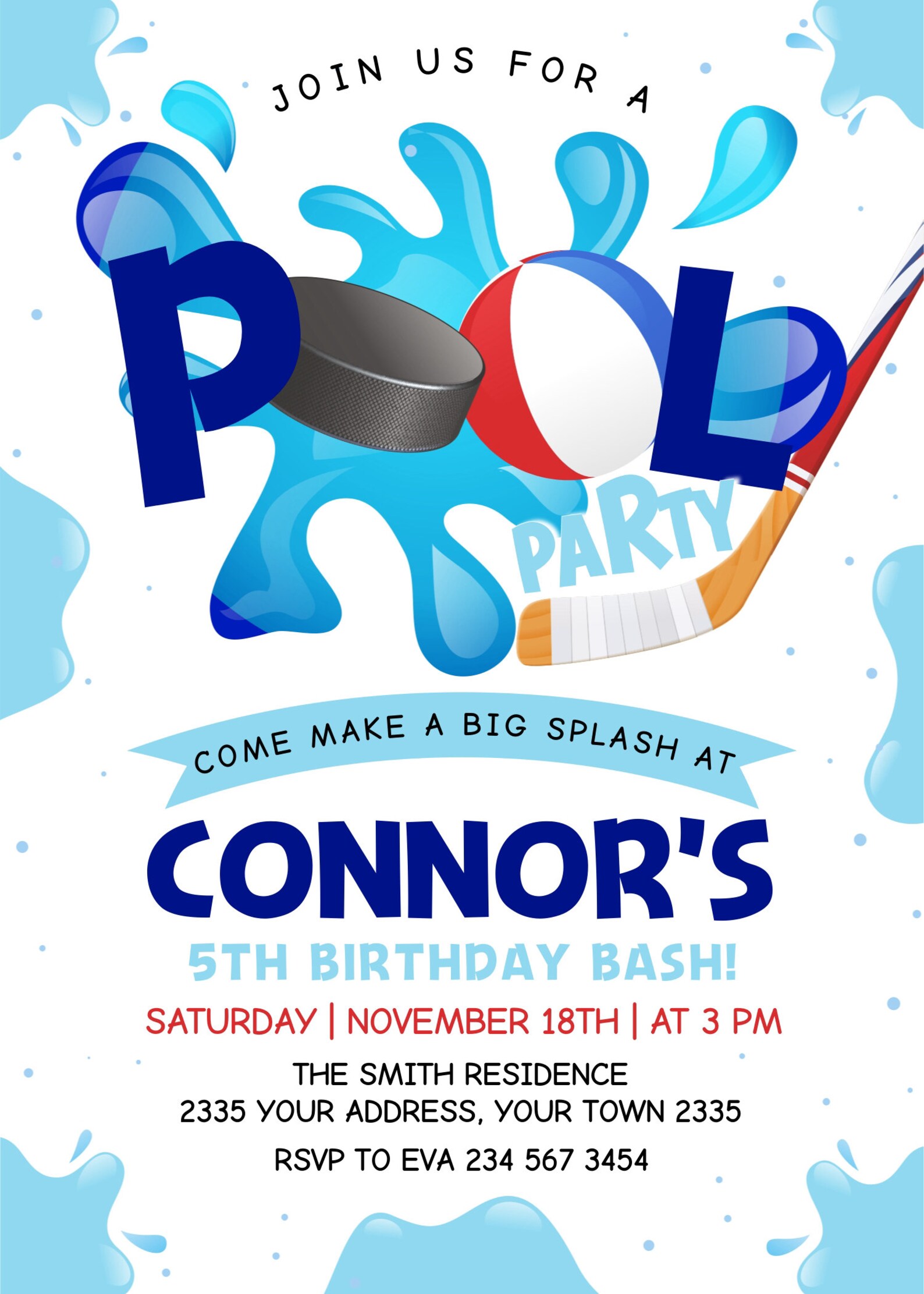 Editable Summer Pool Hockey Birthday Party Invitation. Hockey - Etsy