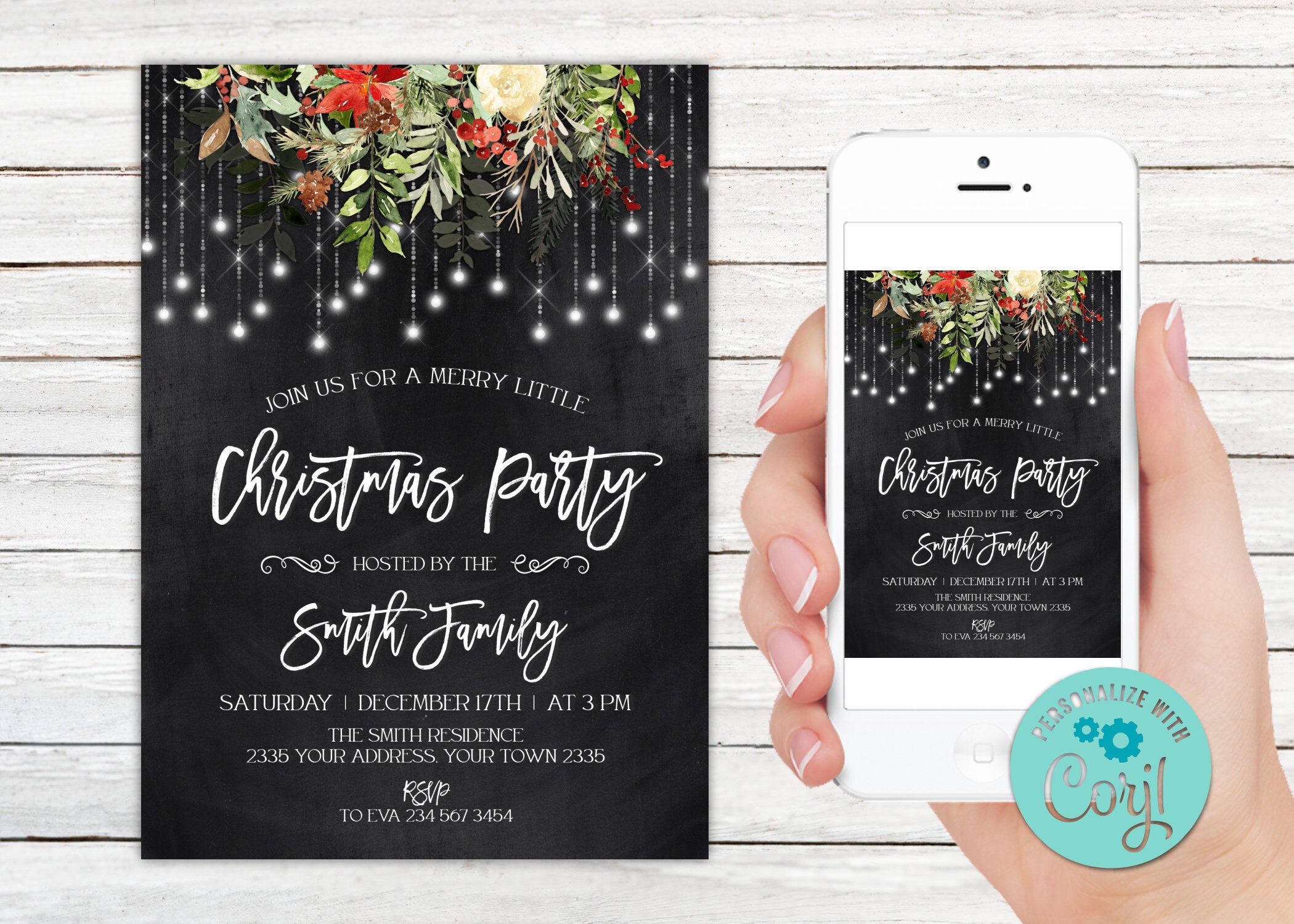Editable Christmas Party Invitation, Holiday Dinner (digital) - Etsy