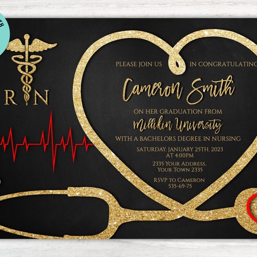 Editable Nursing Graduation Invitation. Registered Nurse - Etsy
