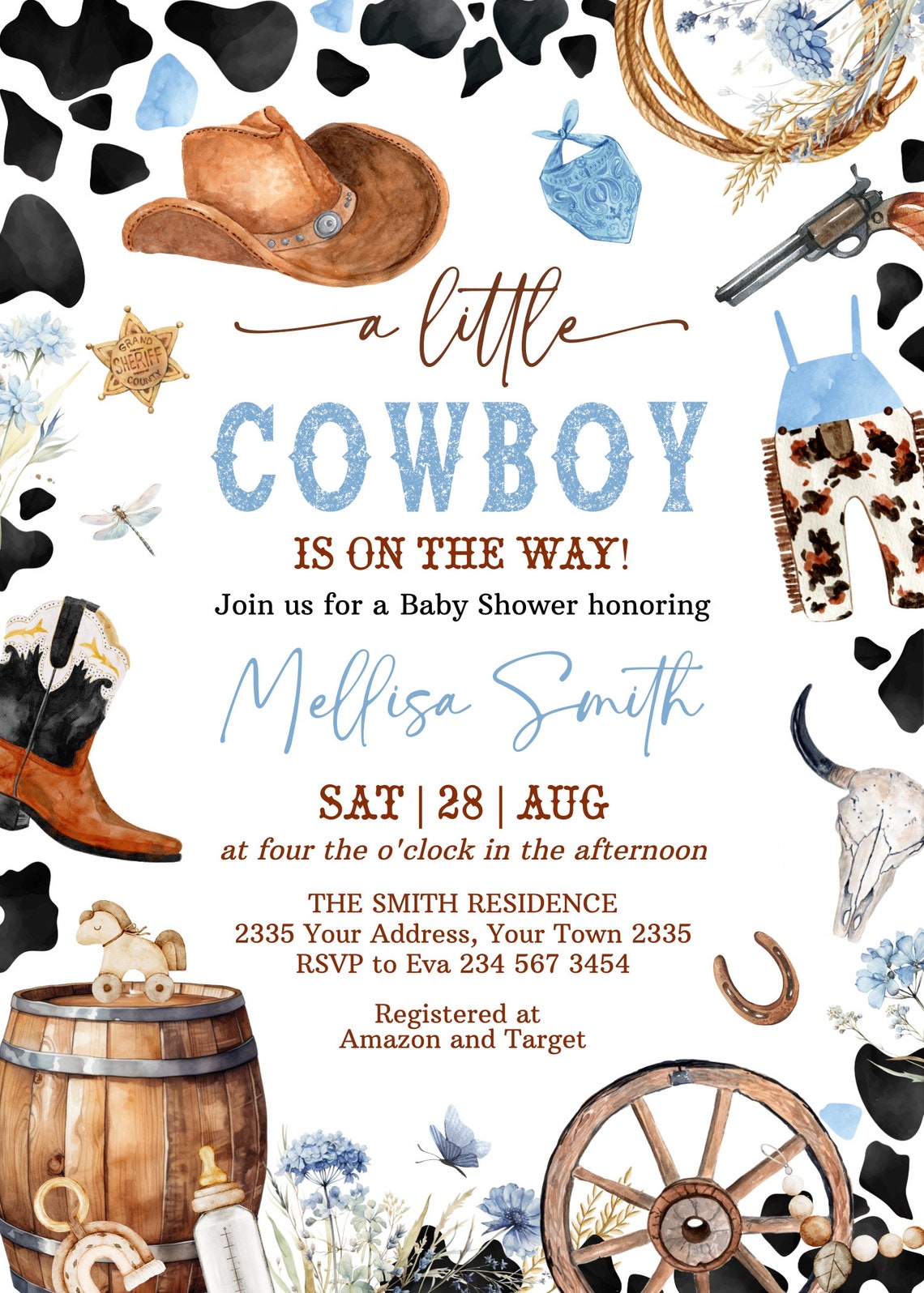 Editable Cowboy Baby Shower Invitation Set. A Little Cowboy Baby Shower ...