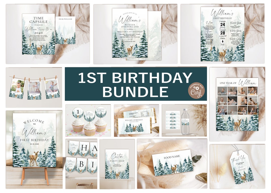 Editable Winter Onederland Birthday Invitation Bundle. Winter First ...