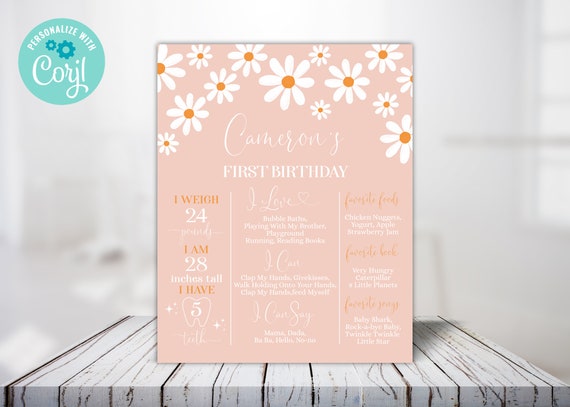 Editable Daisy Milestone Birthday Poster. Baby Birthday - Etsy