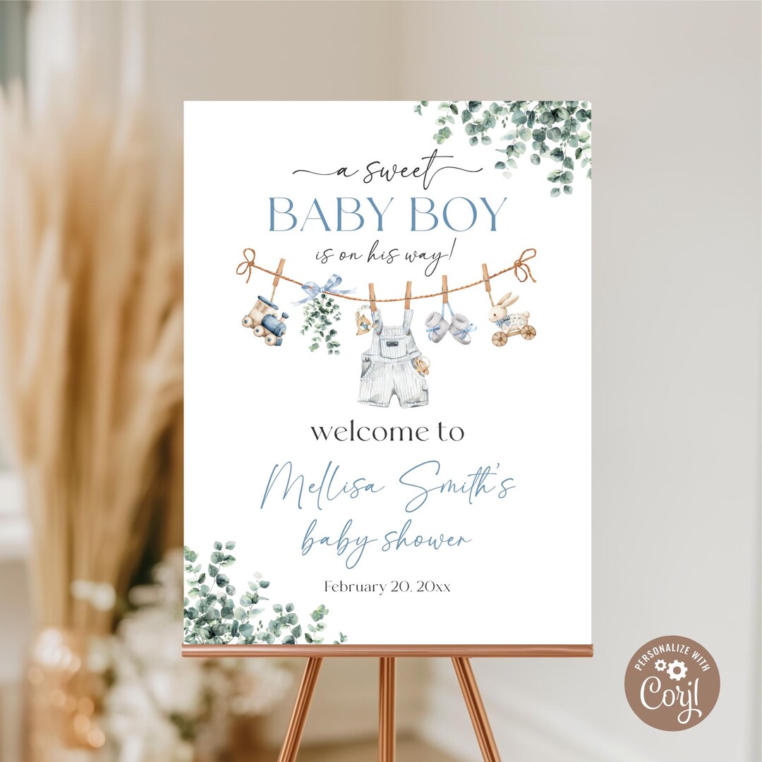Editable Boy Baby Shower Welcome Sign. A Sweet Baby Boy is on His Way ...