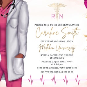 Editable Nursing Graduation Invitation. Registered Nurse Hot Pink ...