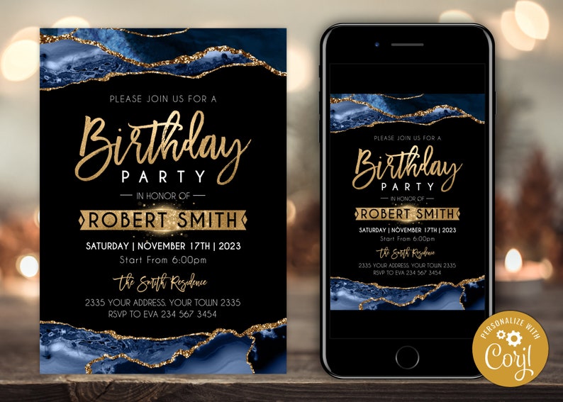 Editable Birthday Party Invitation. Agate Birthday Party - Etsy