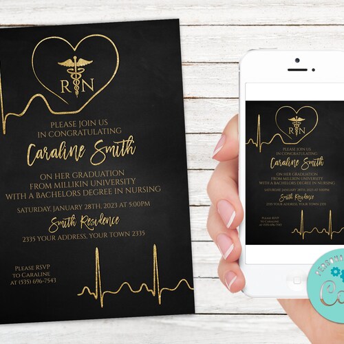 Editable Nursing Graduation Invitation. Registered Nurse - Etsy