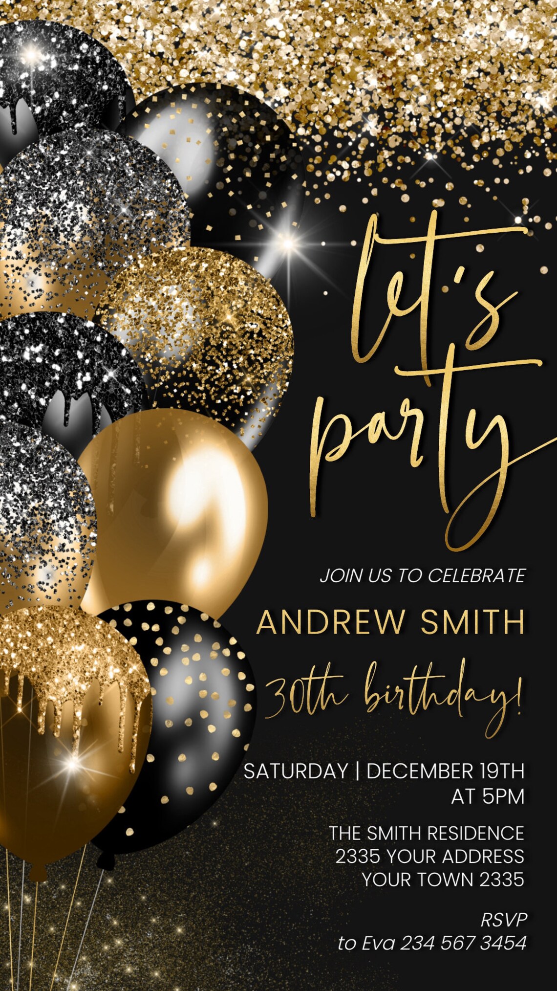 Editable Let's Party Digital Invitations. Black Gold - Etsy