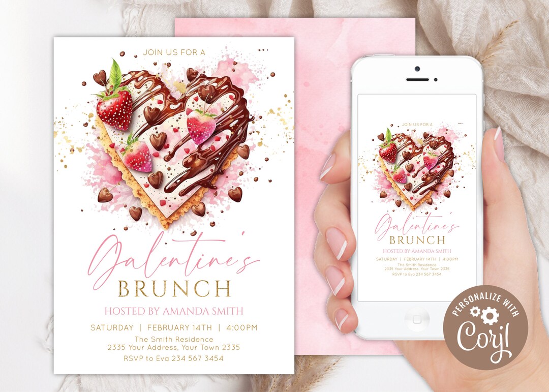 Editable Galentine's Brunch Invitation. Waffle Valentines Day Brunch ...