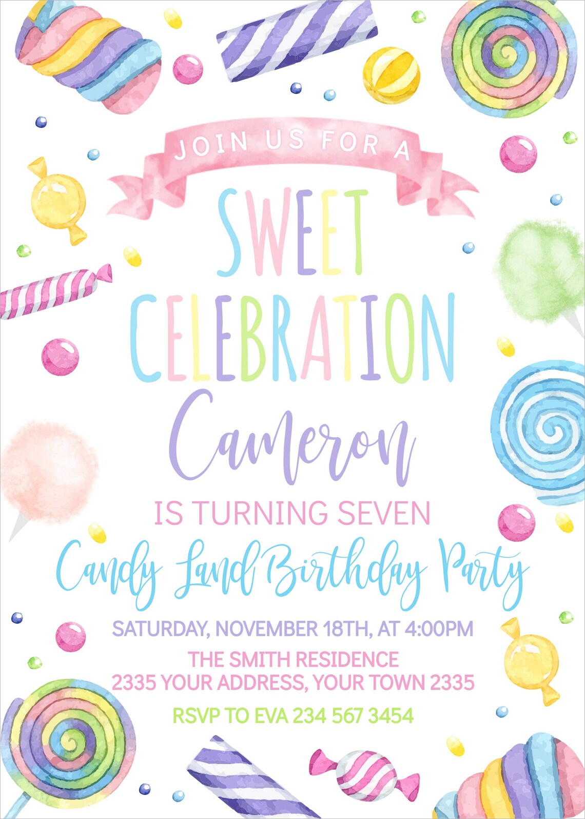 Editable Candy Land Birthday Party Invitation. Sweet Shoppe - Etsy